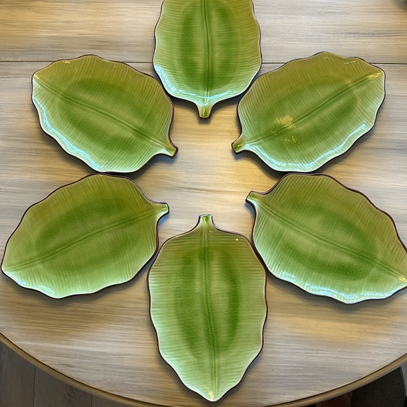 Dining | 6 Green Ceramic Leaf Plates | Poshmark